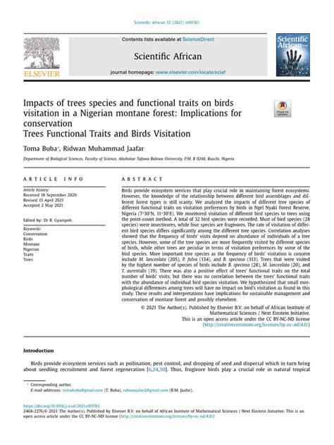 Impacts Of Trees Species And Functional Traits On Birds Visitati 2021