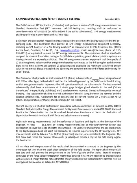 Sample Specification For Spt Energy Testing Download Free Pdf Metrology