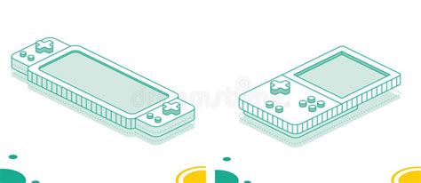 Isometric Portable Handheld Retro Gaming Console Set Outline Concept Object Isolated On White
