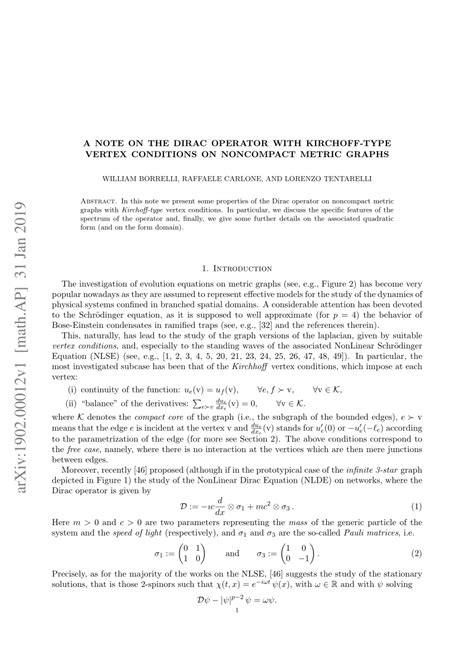 Pdf A Note On The Dirac Operator With Kirchoff Type Vertex Conditions On Noncompact Metric Graphs