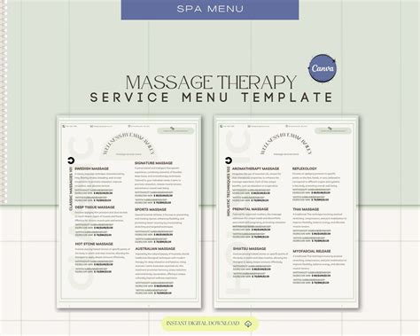 Custom Massage Therapy Price List Design Templates Custom Massage Menu