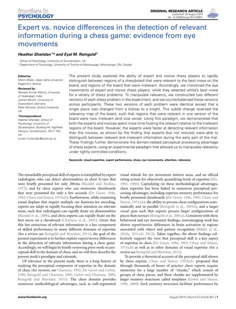 Pdf Expert Vs Novice Differences In The Detection Of Relevant Information During A Chess Game