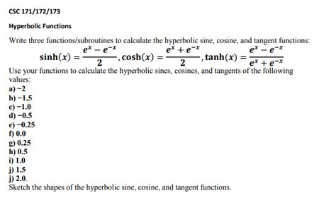 Solved Csc 171172173 Hyperbolic Functions Write Three