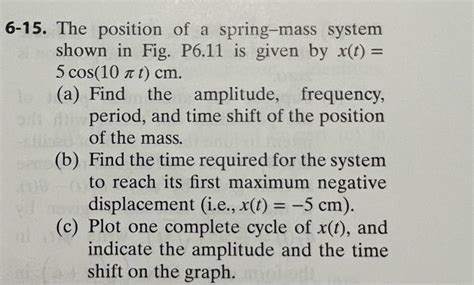 Solved Figure P6 11 A Spring Mass System For Problem