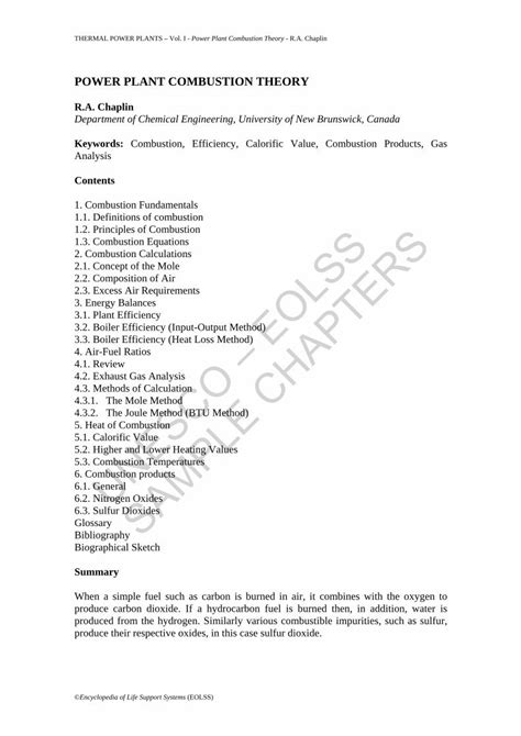 Pdf Power Plant Combustion Theory Encyclopedia · Pdf Fileunesco Eolss Sample Chapters