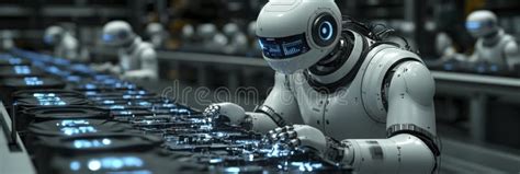 Automated Robots Assembling Electronic Devices In A Line Stock