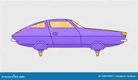 Retro Futuristic Flat Style Flying Car Design Vector Illustration