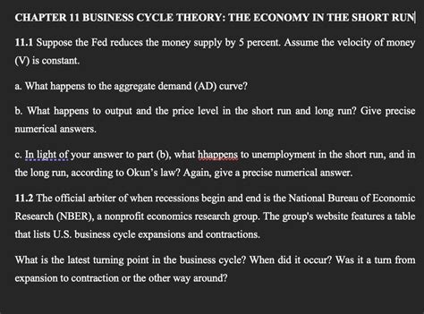 Solved Chapter 11 Business Cycle Theory The Economy In The