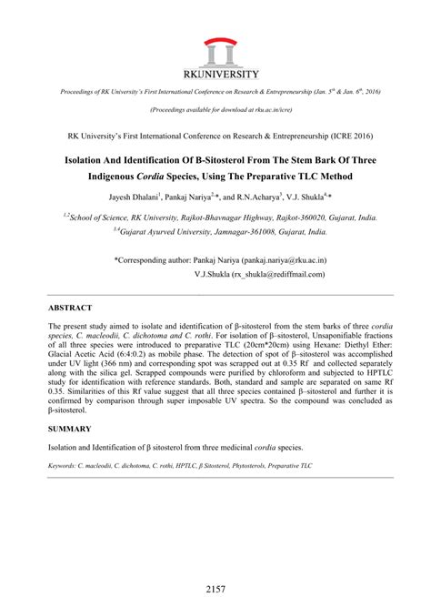 Pdf Isolation And Identification Of β Sitosterol From Stem Bark Of