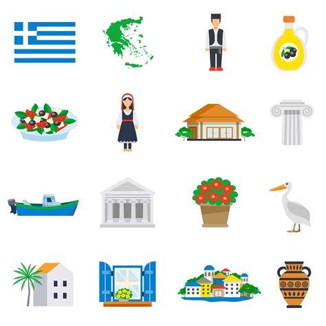 Flat Icon Set Greece 478898 Vector Art At Vecteezy