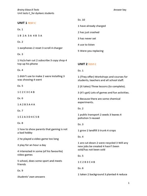 Brainy Kl8 Unit Tests C Answer Key Pdf