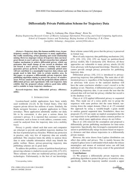 Pdf Differentially Private Publication Scheme For Trajectory Data