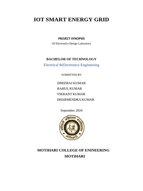 Iot Smart Energy Grid 2 Snopsis Pdf Smart Grid Internet Of Things