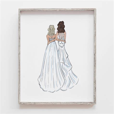 Custom 2 Bride Drawing Same Sex Wedding Babe Of The Bride Bride Best Friends Drawing
