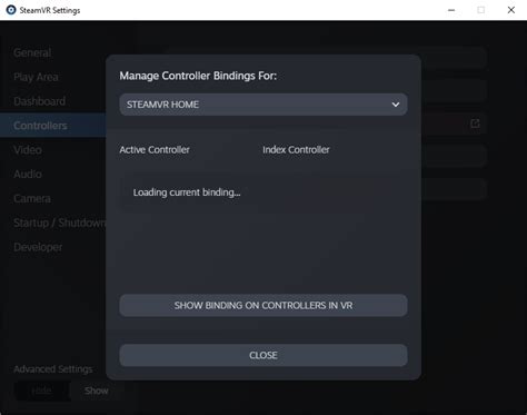 manage controller bindings is stuck r valveindex