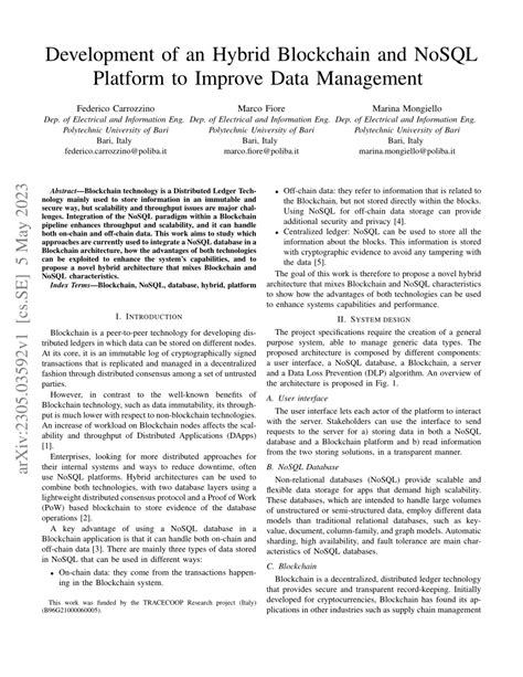 Pdf Development Of An Hybrid Blockchain And Nosql Platform To Improve Data Management