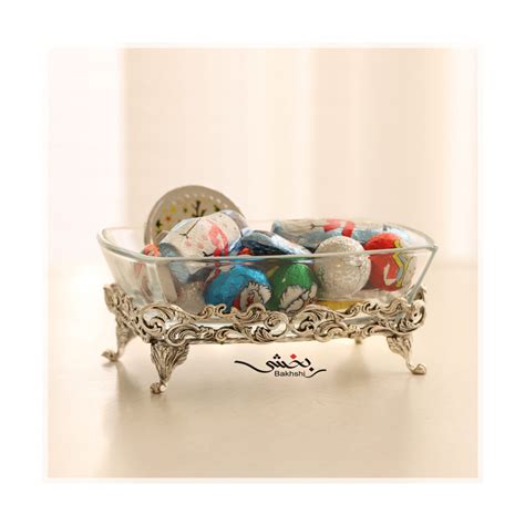 خرید و مشخصات شکلات خوری مستطیل بلور و نقره بخشی