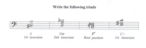 Solved Write The Following Triads In Root Position And Inversion Write A Bass Clef On The Staff