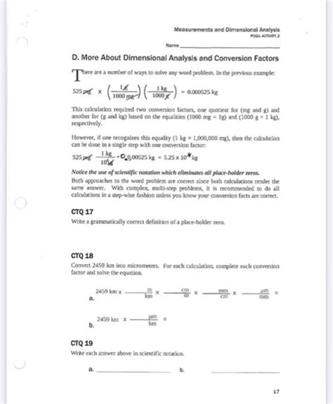 Solved D More About Dimensional Analysis And Conversion