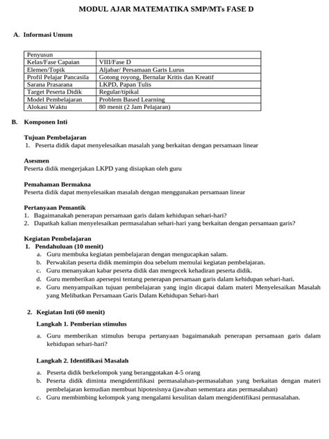 Modul Ajar Persamaan Linear Pdf