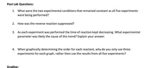 Solved Post Lab Questions 1 What Were The Two Experimental