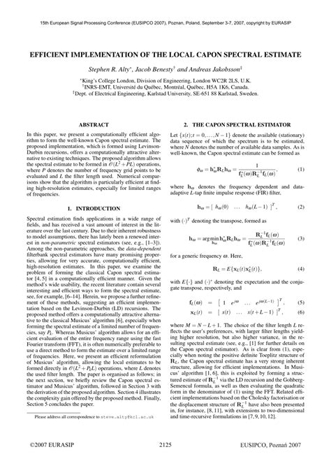 Pdf Efficient Implementation Of The Local Capon Spectral Estimate