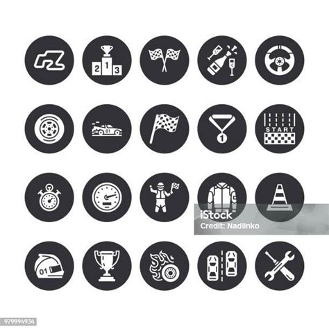 자동차 경주 벡터 평면 모양 아이콘입니다 추적 속도 자동 우승 서명 자동차 경주 헬멧 체크 무늬 깃발 스티어링 휠 시작 합니다