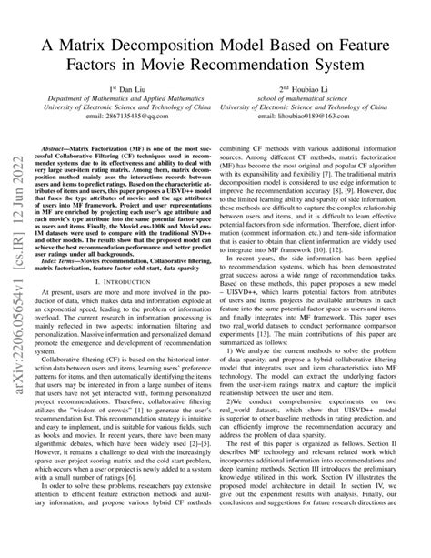 A Matrix Decomposition Model Based On Feature Factors In Movie
