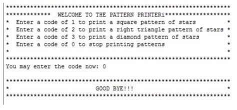 solved construct a c program that prints out a pattern of