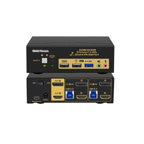 Dual Monitor 8k Displayport Kvm Swtich 2 Ports Gold Touch