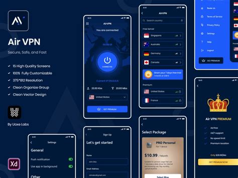 vpn app ui kit free xd resource adobe xd elements