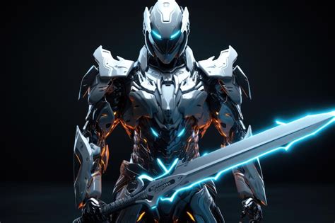 Premium Ai Image A Cyborg Hacker In Armor Full Body Portrait