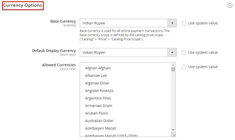 how to configure currency in magento 2