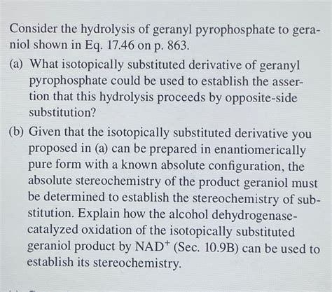 Solved Consider The Hydrolysis Of Geranyl Pyrophosphate To