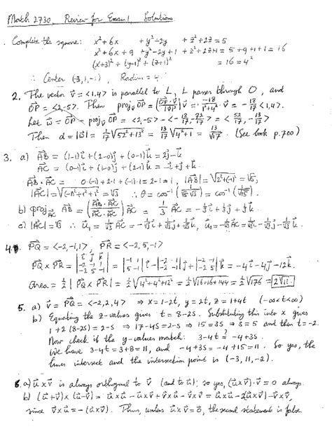 Exam 1 Review Answers Multivariable Calculus Math 2730 Docsity