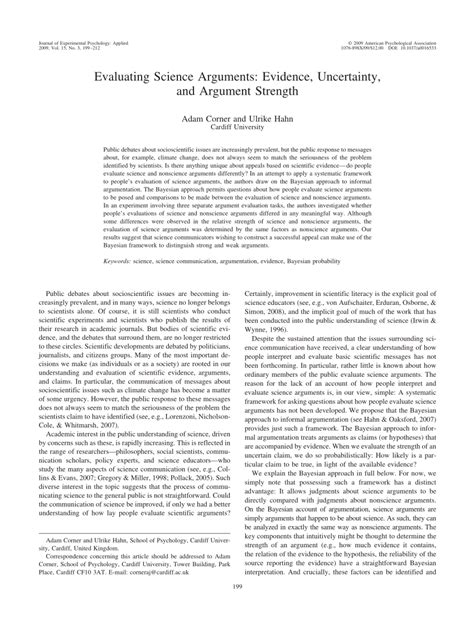 PDF Evaluating Science Arguments Evidence Uncertainty And Argument
