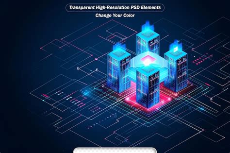 그리드 배경에 있는 이소메트릭 프로세서 블록 체인 프리미엄 Psd 파일