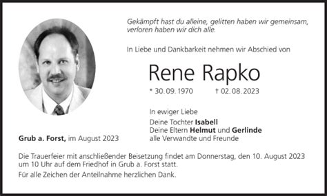 Rene Rapko Traueranzeige Franken De