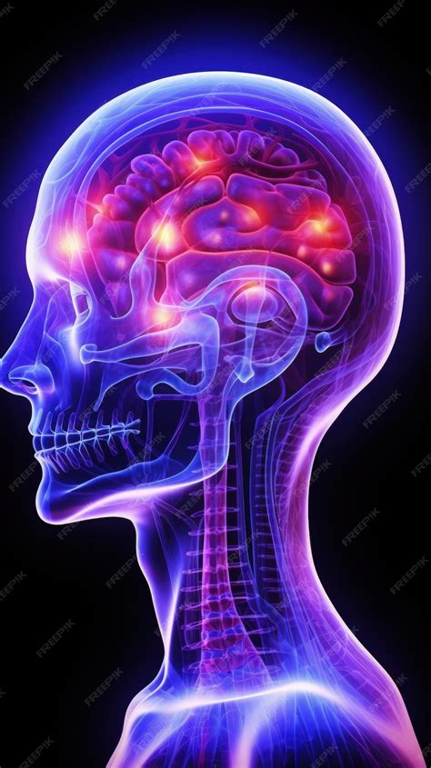 인간의 뇌 신호 딥 러닝 개념 인간의 머리와 뇌 빛나는 링크 매듭을 가진 뇌 뉴런 세포에 의해 생성된 다양한 종류의 파형 프리미엄 사진