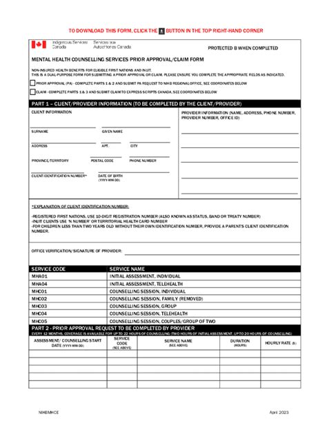 Fillable Online Nihb Mental Health Counselling Prior Approval And Claim Form Fax Email Print