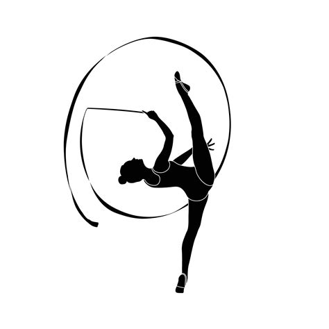 Rhythmic Gymnastics With Ribbon Flat Sihouette Vector Black And White