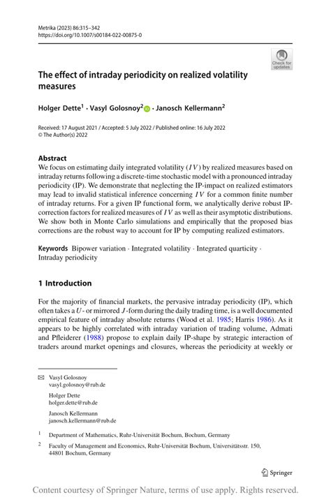 Pdf The Effect Of Intraday Periodicity On Realized Volatility Measures