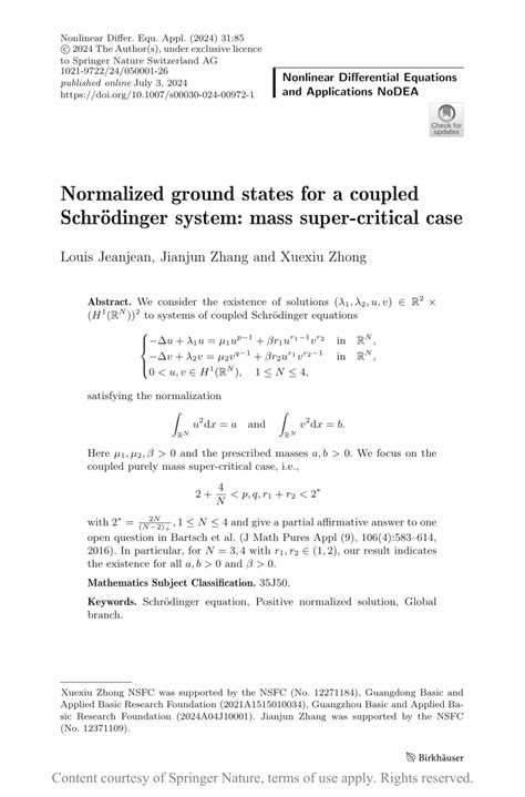 Normalized Ground States For A Coupled Schrödinger System Mass Super Critical Case Request Pdf