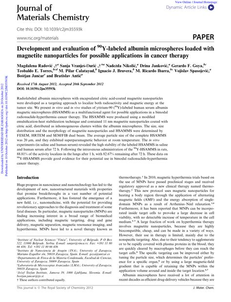 Pdf Development And Evaluation Of 90y Labeled Albumin Microspheres