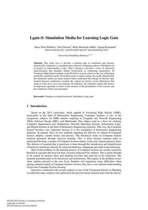 PDF Lgate S Simulation Media For Learning Logic Gate
