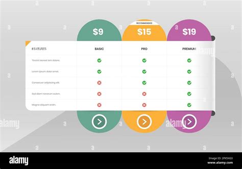 Modern Pricing Comparison Table With Check Mark And Abstract Shape For