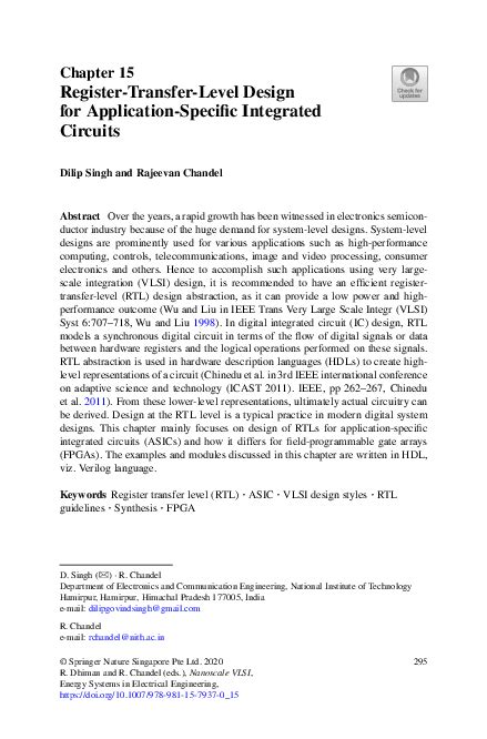 Pdf Register Transfer Level Design For Application Specific Integrated Circuits