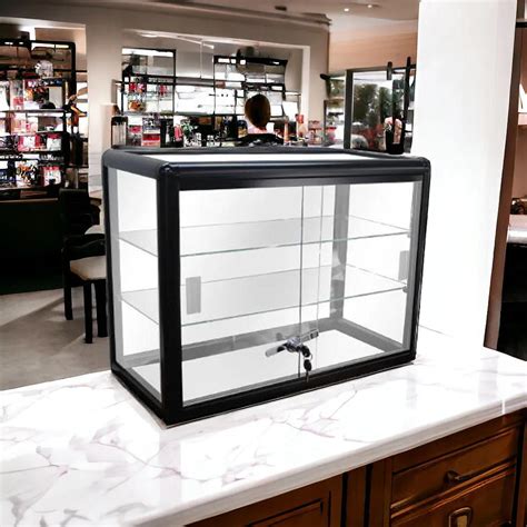24 Black Glass Countertop Display Case Secure Showcase