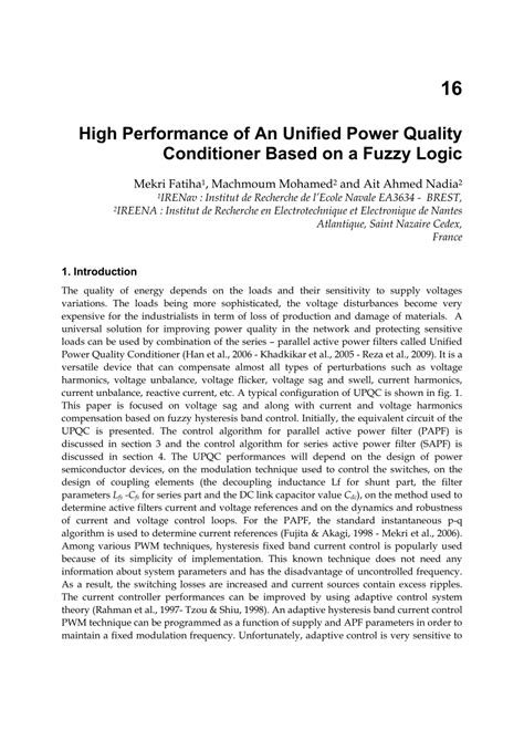 Pdf High Performance Of An Unified Power Quality Conditioner Based On A Fuzzy Logic