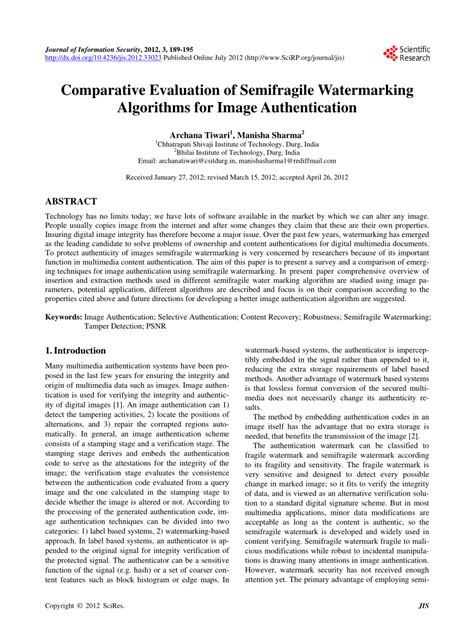 pdf comparative evaluation of semi fragile watermarking algorithms